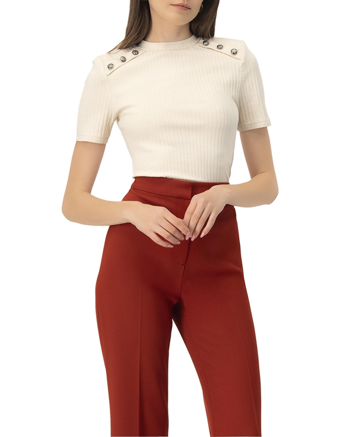 Click here for Ivonne Womens Puffed Shoulder Top - Beige prices