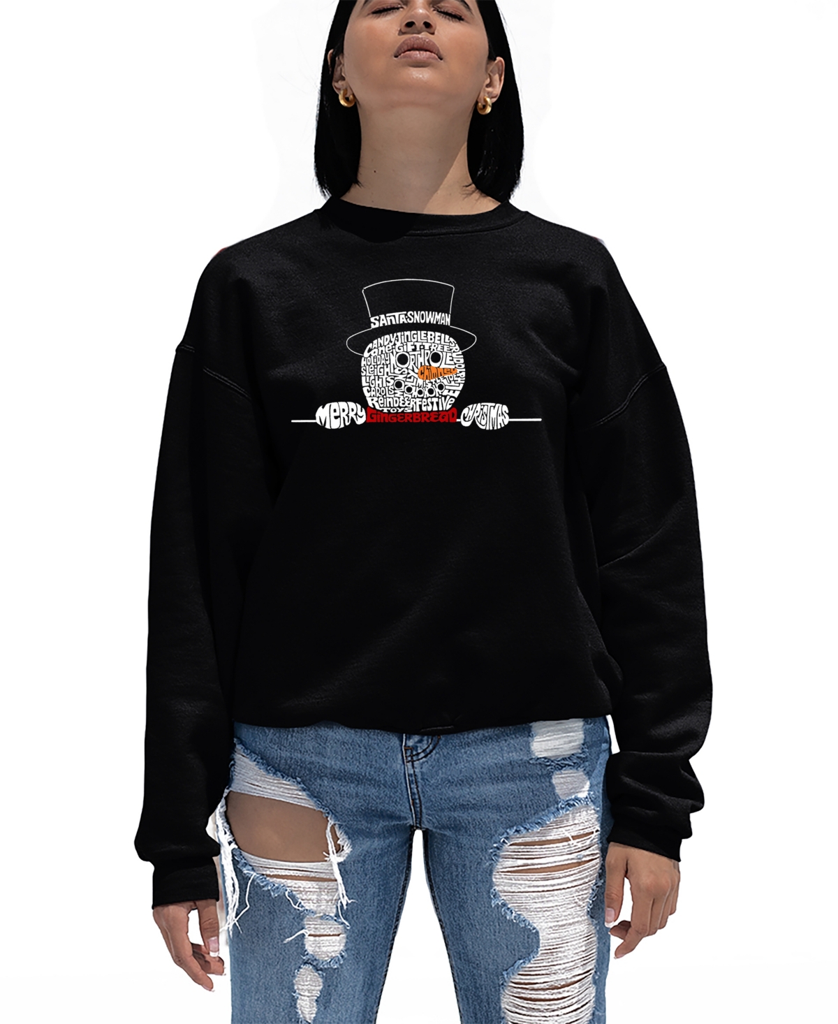 Click here for La Pop Art Womens Peeking Snowman Word Art Crewnec... prices