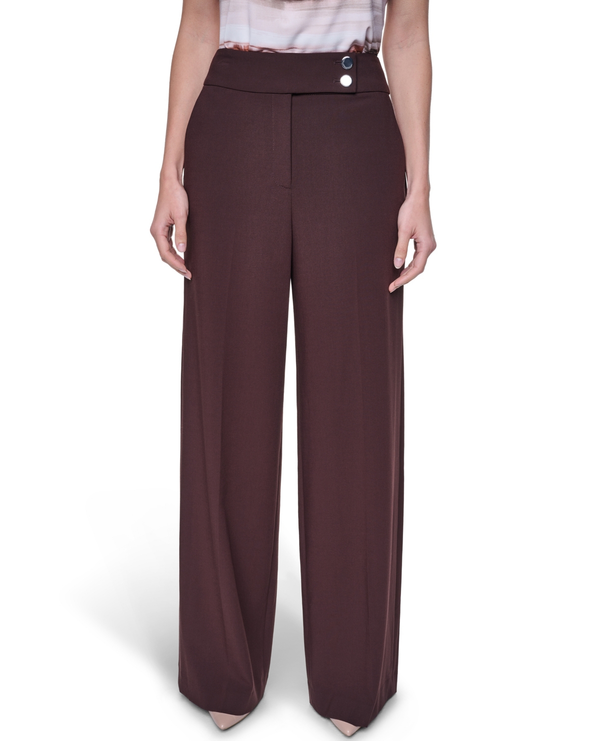 Click here for Calvin Klein Womens Mid Rise Wide Leg Pants - Coff... prices