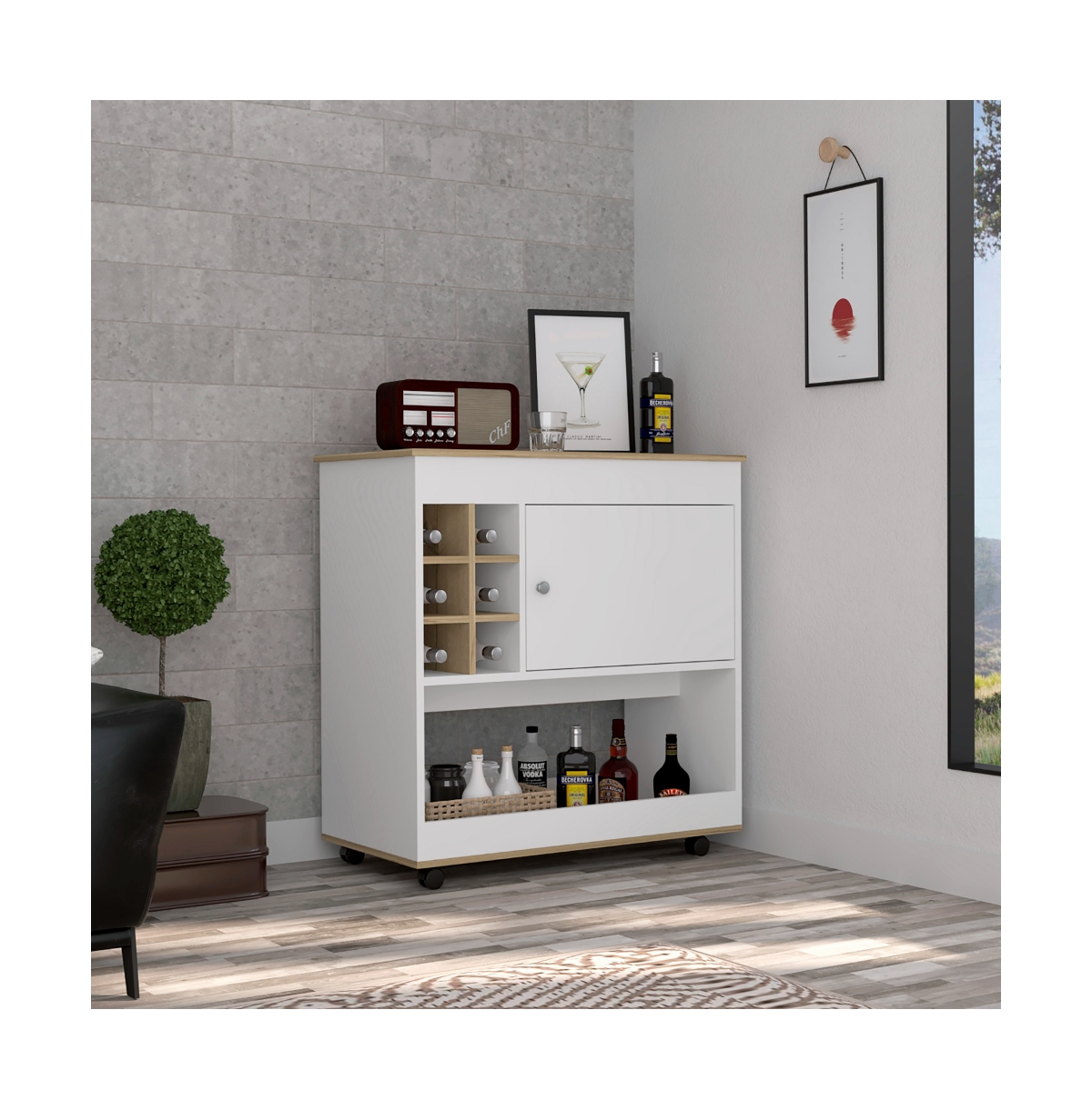 Click here for Flynama Light Oak/White Bar Cart with 6 Bottle Cub... prices