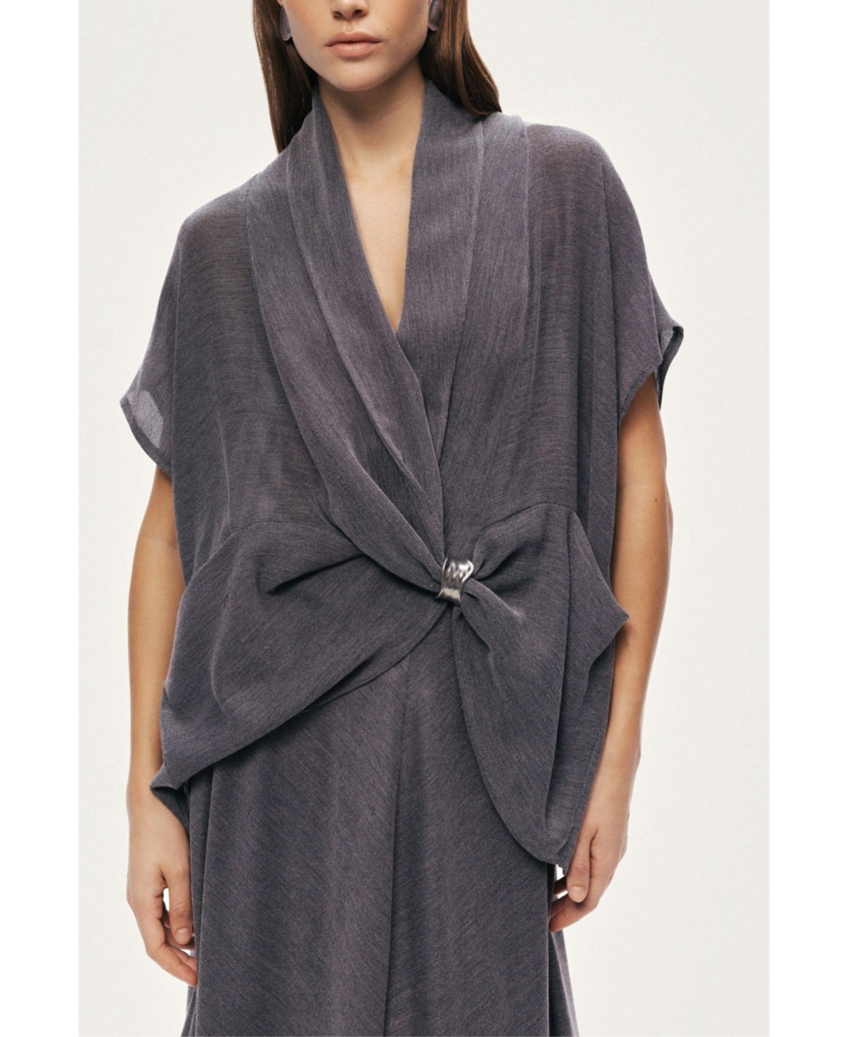 Click here for Nocturne Womens Draped Wrap Blouse - Grey prices