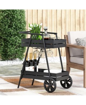 flynama REX Modern Industrial Iron Frame Bar Cart with Wine Holders ...