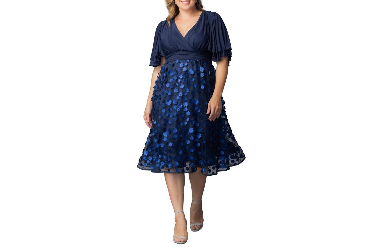 Click here for Kiyonna Plus Size Pretty Petals Mesh Cocktail Dres... prices
