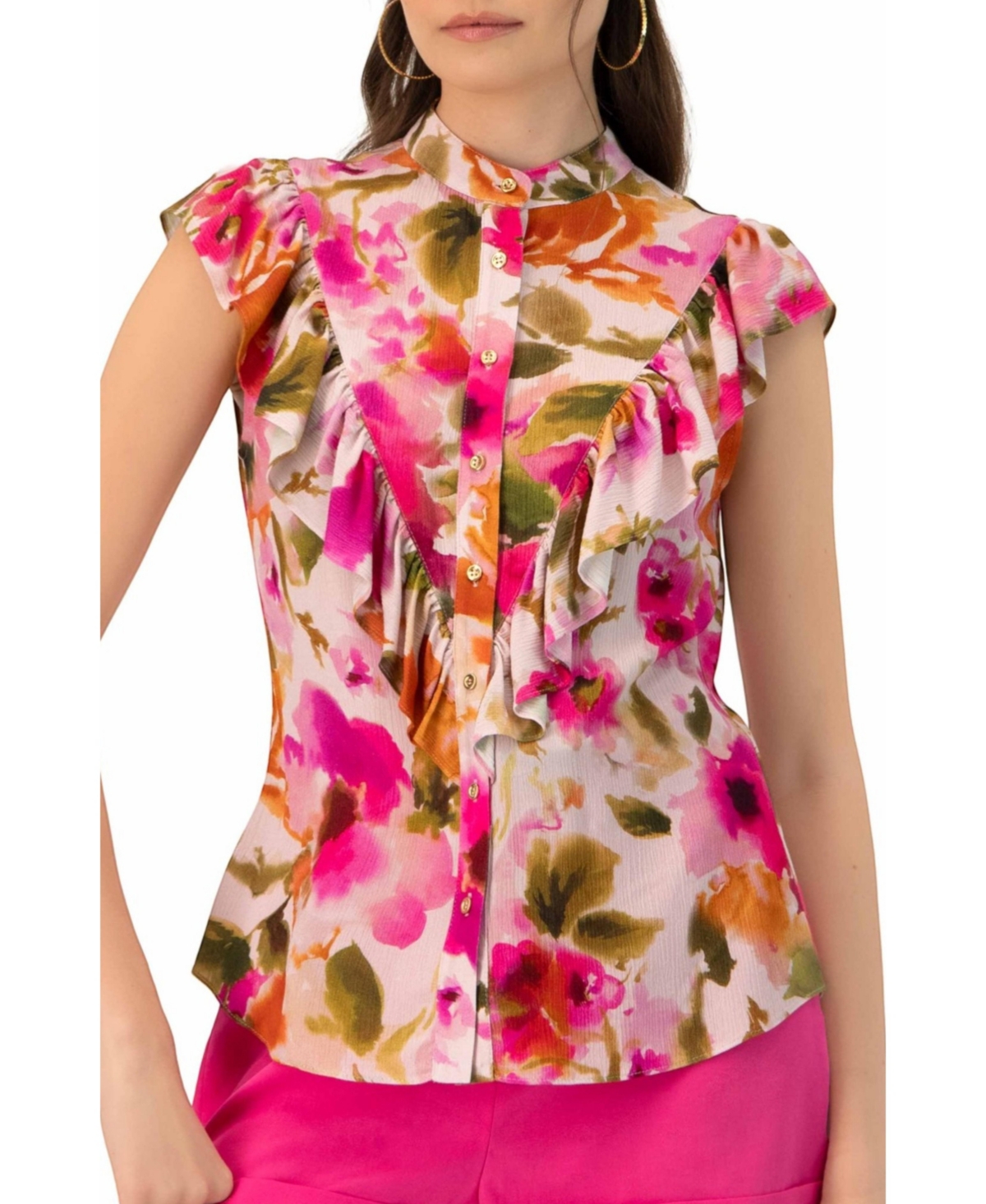 Click here for Ivonne Womens Sleeveless Floral Blouse with Ruffle... prices