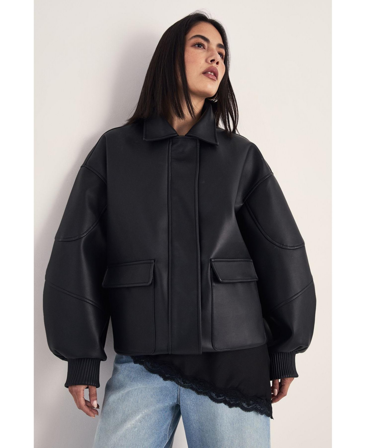 Click here for Nasty Gal Womens Longline Faux Leather Bomber Jack... prices