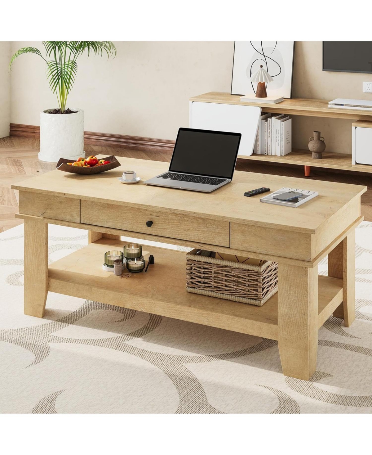 Click here for gaomon Light Wood Coffee Table with Drawer  47.2 C... prices