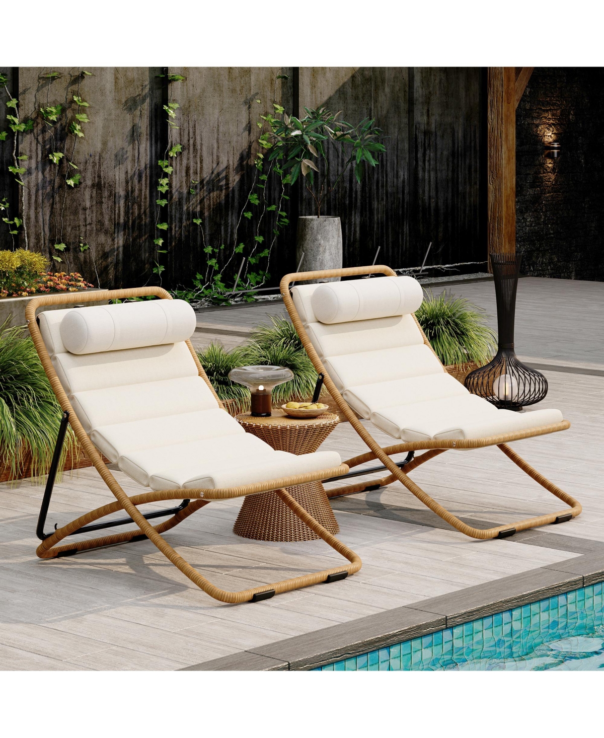 Click here for Rainsken 2-Piece Foldable Rattan Lounge Chair Set... prices
