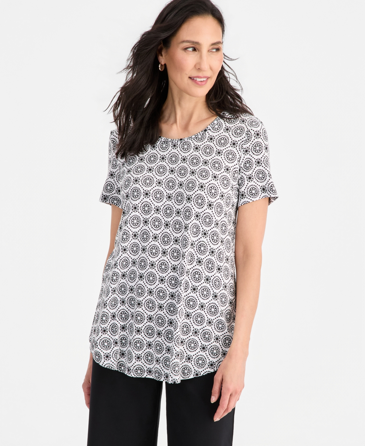 Click here for Jm Collection Womens Printed Scoop-Neck Short Slee... prices