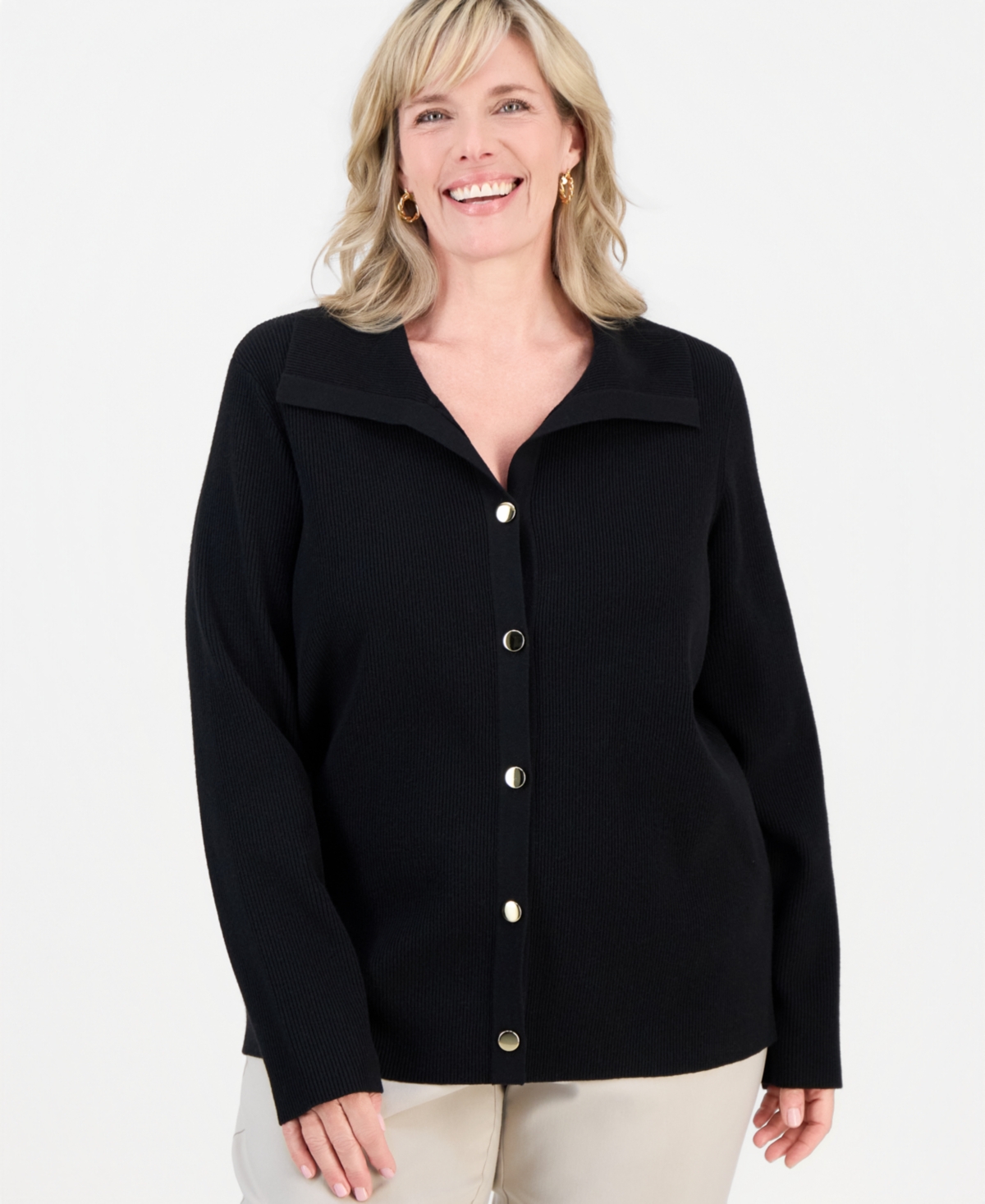 Click here for Jm Collection Plus Size Collared Long-Sleeve Cardi... prices