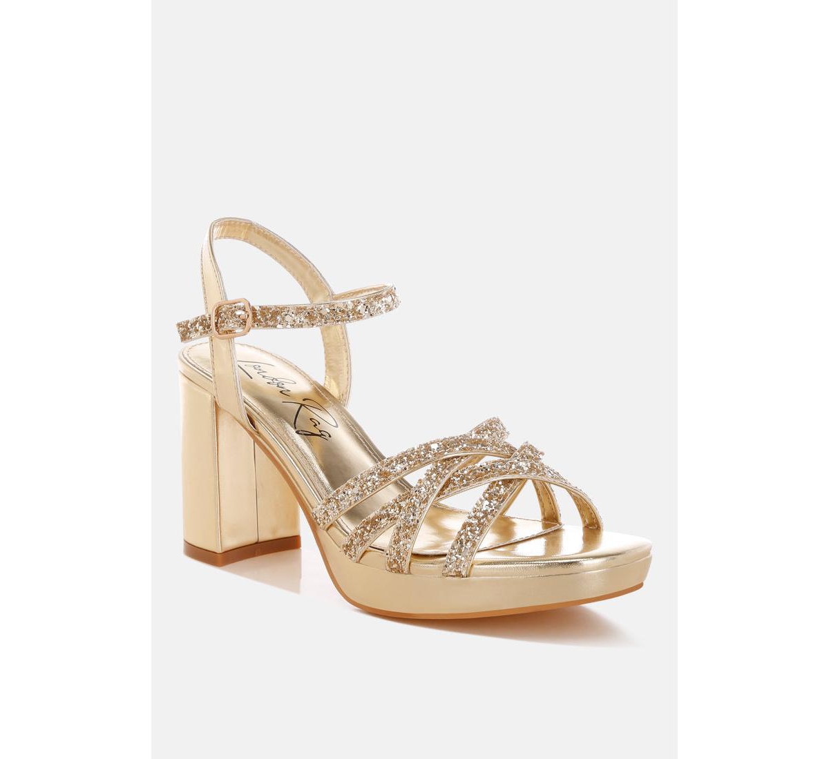 Click here for Sparks Fly Glitter Strappy Block Sandals Women - G... prices