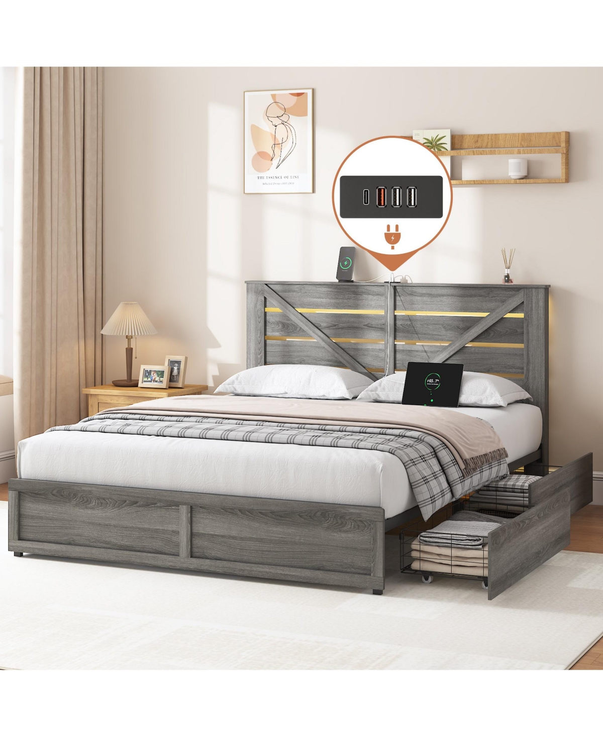 Click here for Lucky One Storage Bed Frame with Storage Headboard... prices