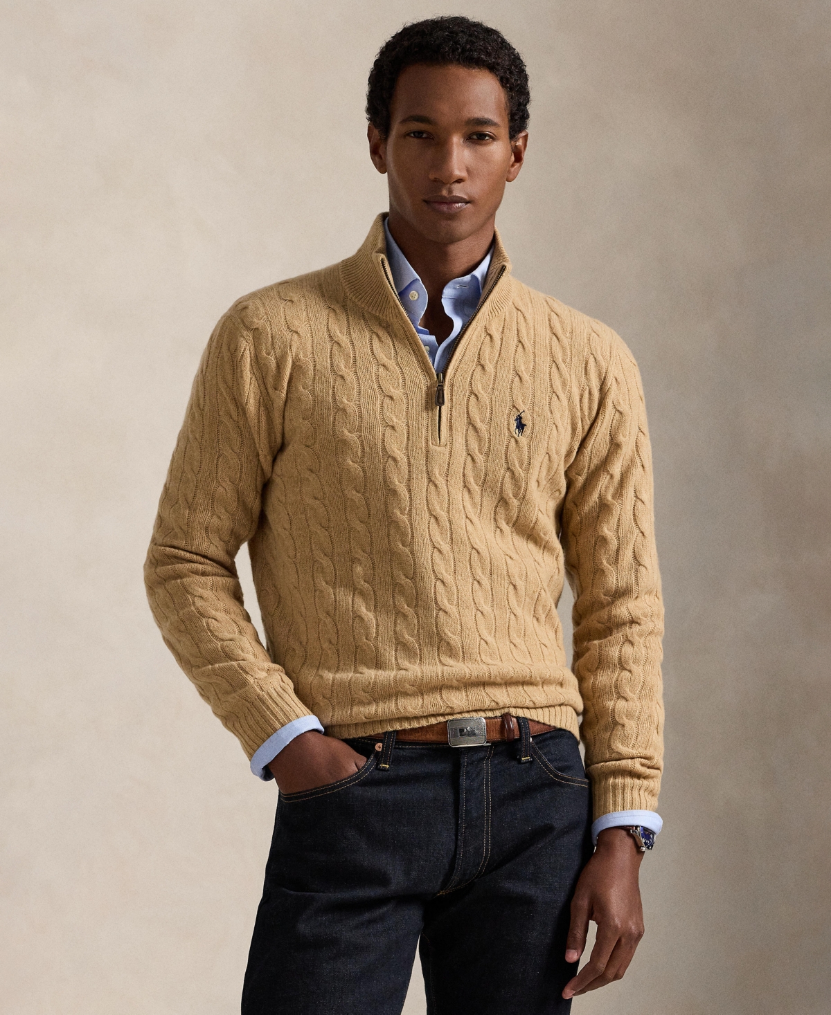 Click here for Polo Ralph Lauren Mens Cable-Knit Quarter-Zip Swea... prices