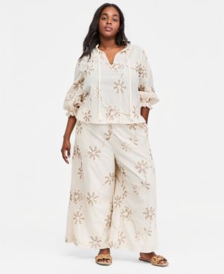 Click here for Vince Camuto Plus Size Split Neck Tie Blouse Elast... prices