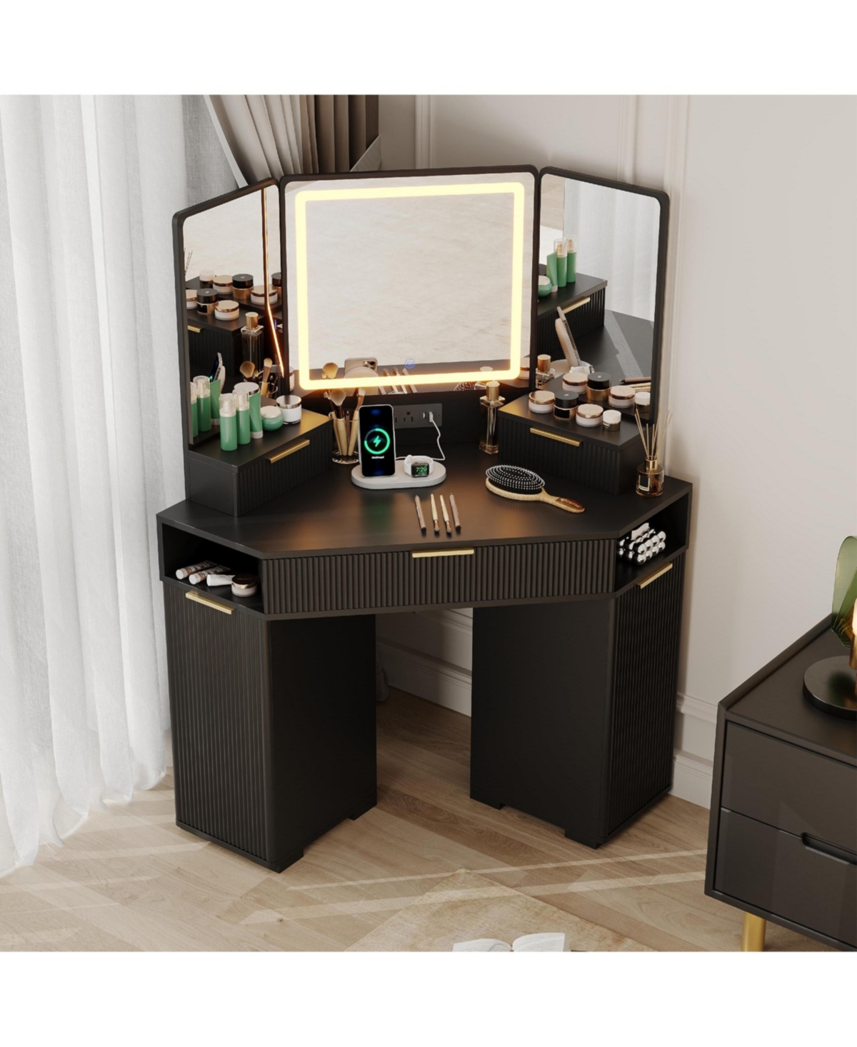 Click here for Homfan Corner Vanity  Corner Vanity Desk with Mirr... prices