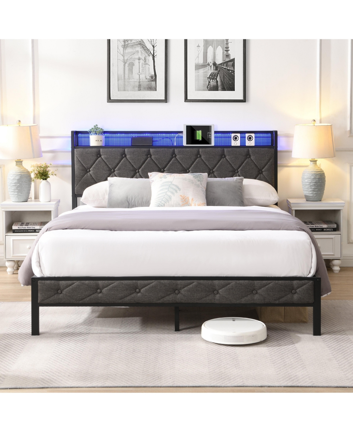 Click here for Lucky One Full Bed Frame with Storage Headboard  C... prices