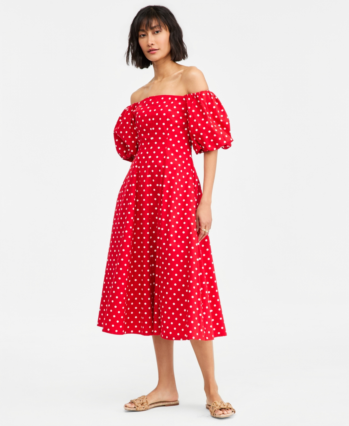 Click here for On 34th Womens Off-The-Shoulder Puff-Sleeve Midi D... prices