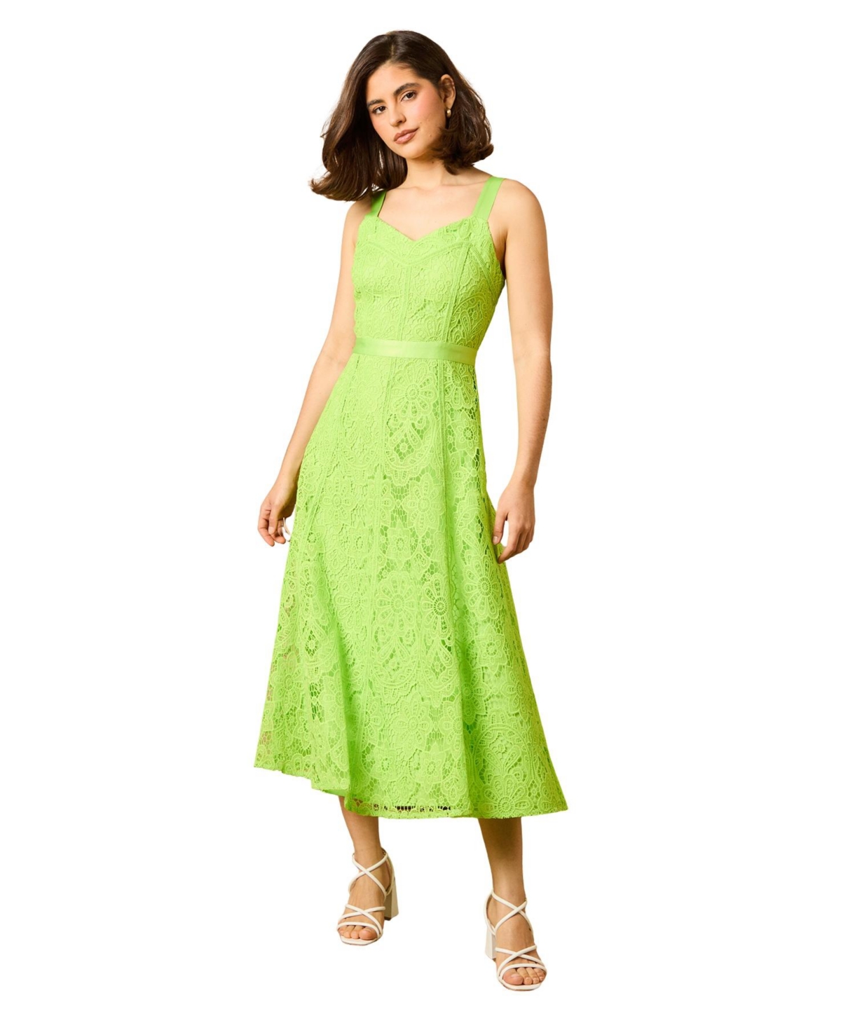 Click here for Oasis Womens Floral Lace V-Neck Midi Dress - Lime prices
