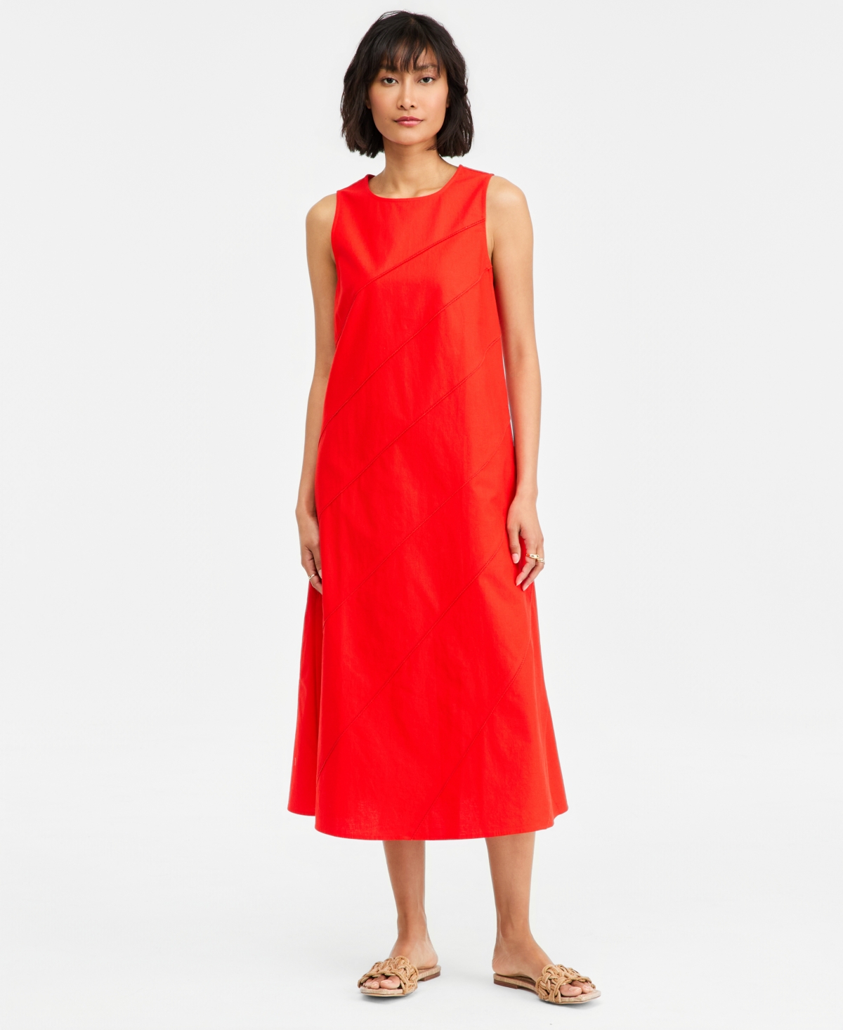Click here for On 34th Womens Linen-Blend Diagonal Seam Midi Dres... prices