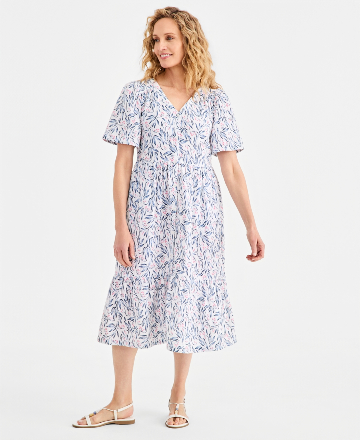 Click here for Style & Co Womens Cotton Gauze Tiered Button-Front... prices