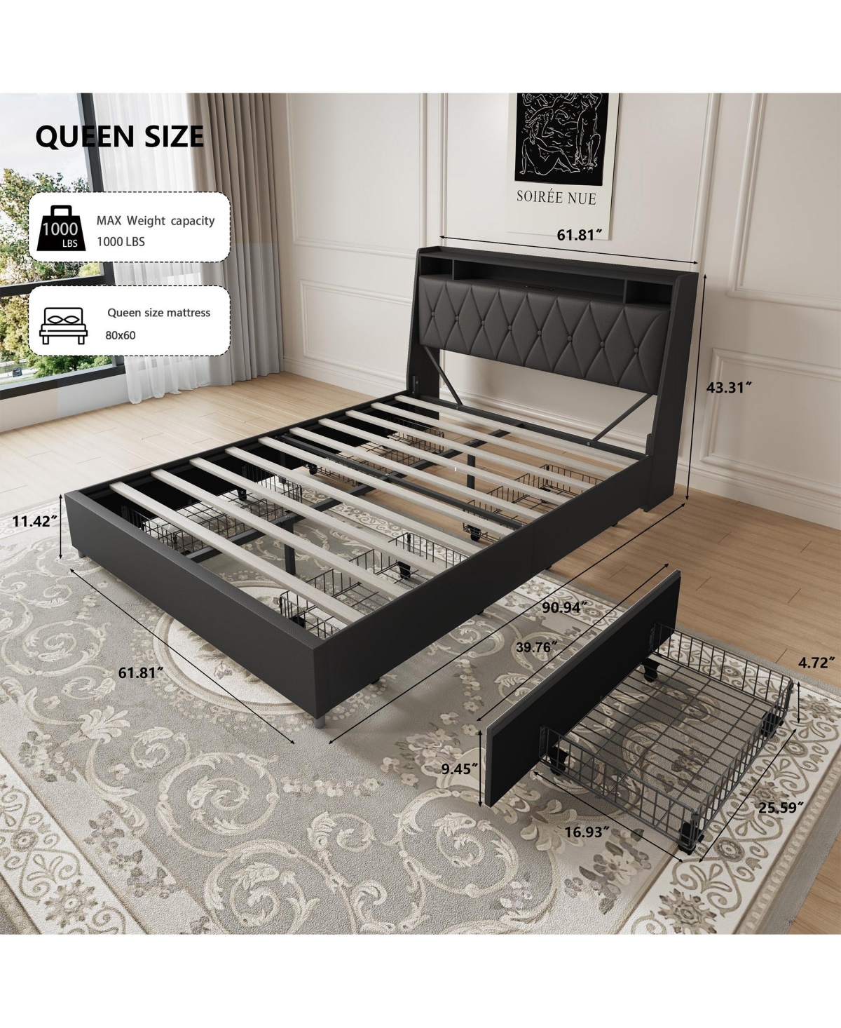 Click here for Lucky One Queen Bed Frame with Ergonomic Headboard... prices