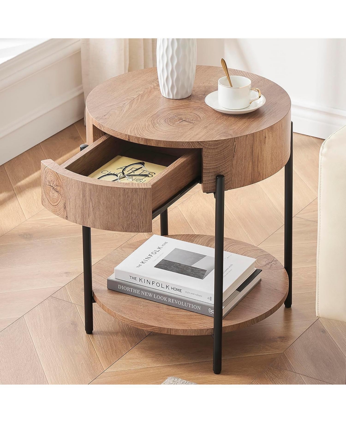 Click here for gaomon Farmhouse Round Side Table with Drawer (Liv... prices