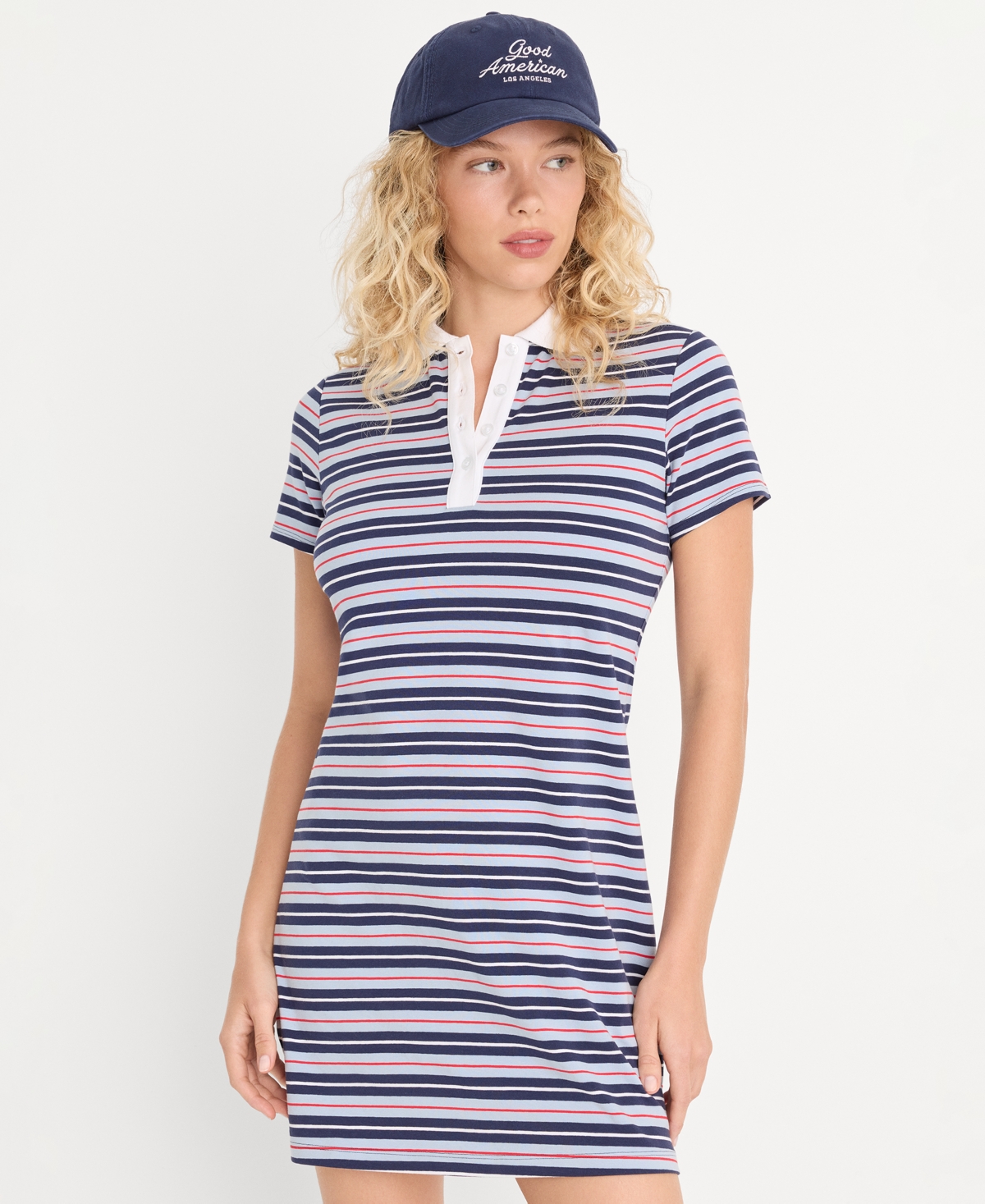 Click here for Good American Womens Stripe Stretch Polo Mini Dres... prices