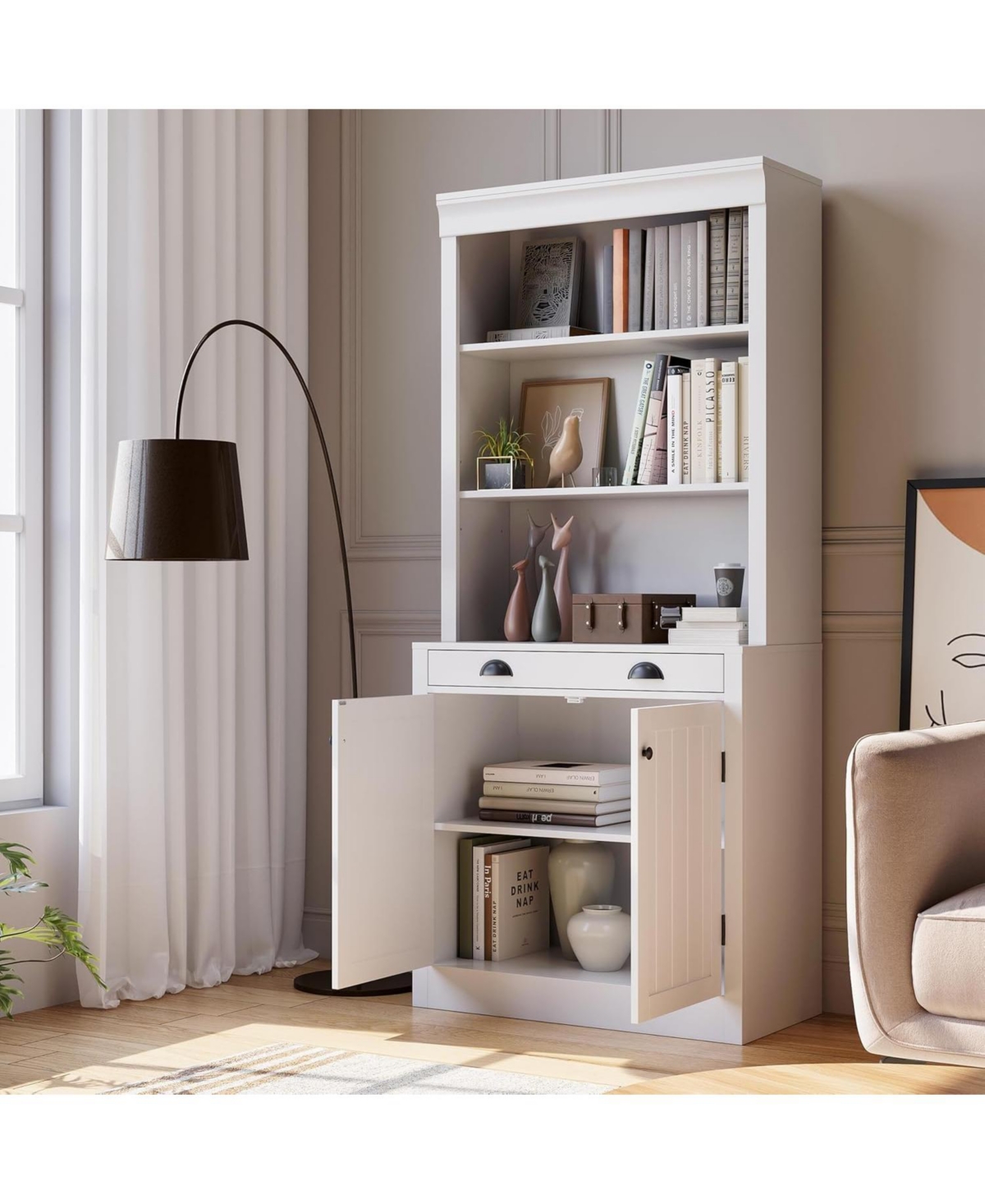 Click here for gaomon Tall Bookcase with Doors  5 Adjustable Shel... prices
