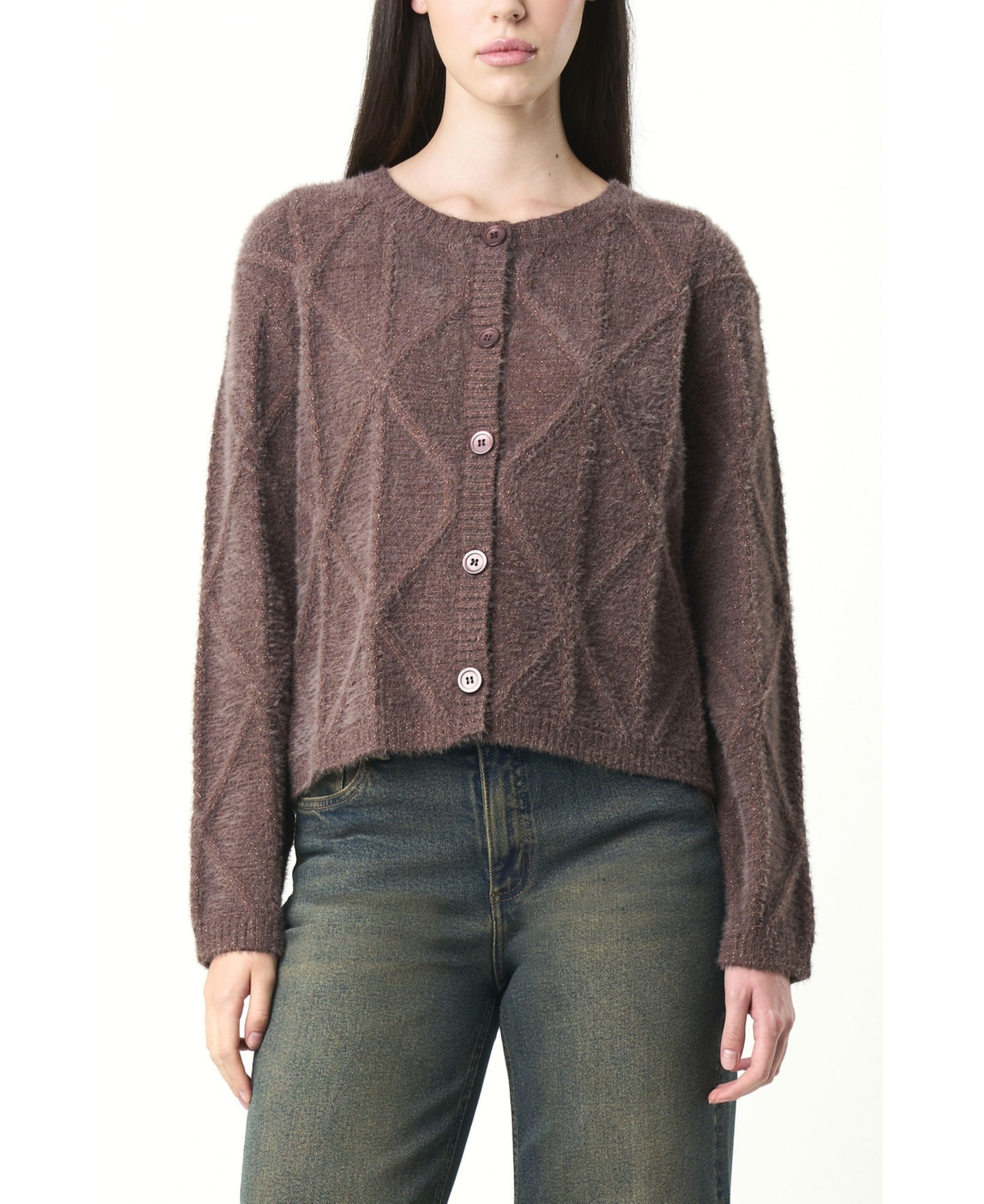 Click here for Velez Womens Diamond Pattern Knitted Cardigan - Da... prices