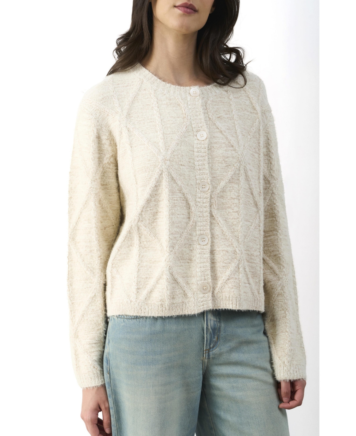 Click here for Velez Womens Diamond Pattern Knitted Cardigan - Wh... prices