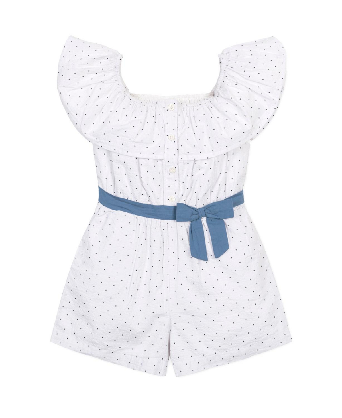 Hope & Henry Girls Organic Ruffle Collar Button Front Seersucker Romper - Little Kid  Big Kid