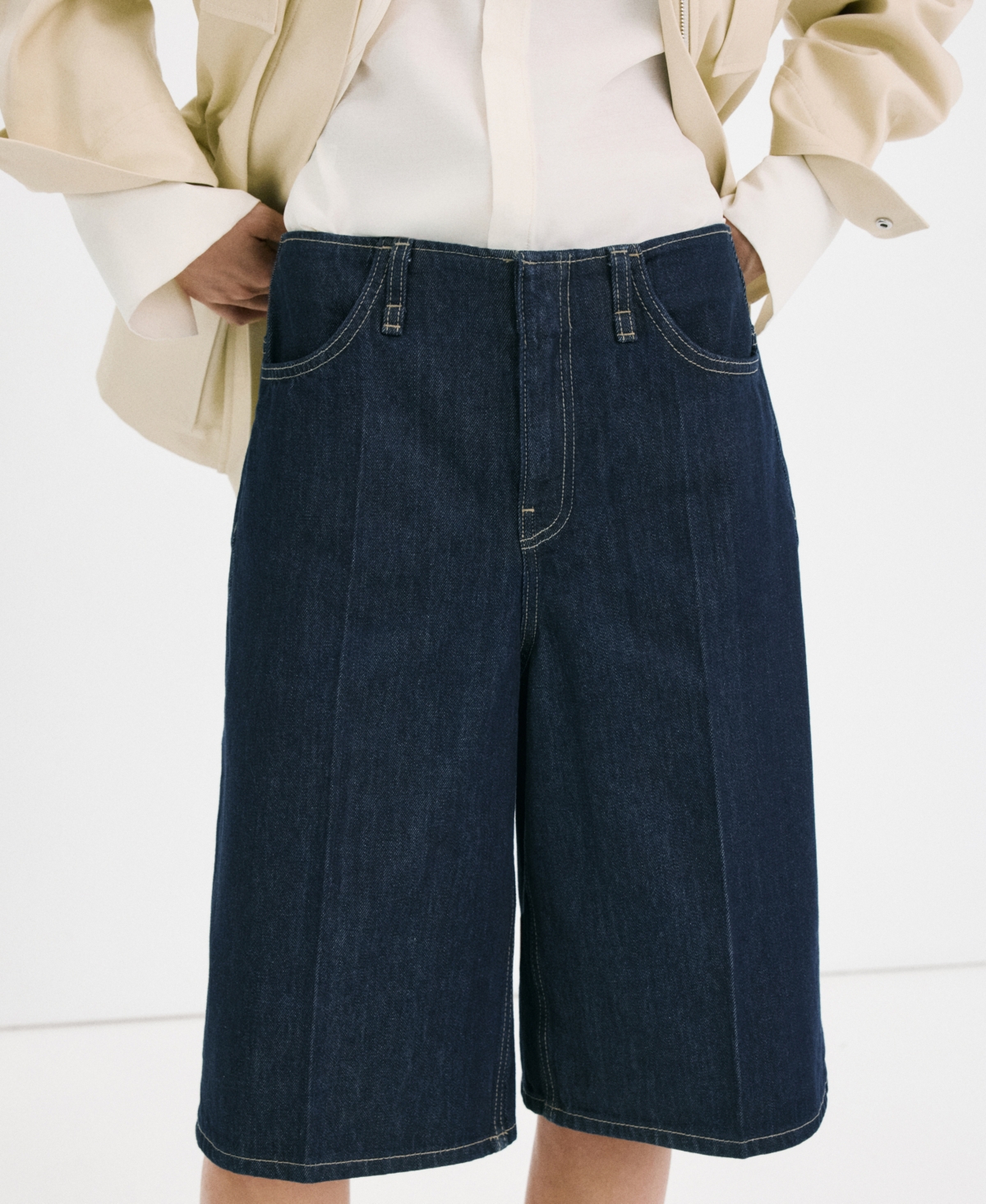 Click here for Mango Womens Mid-Rise Denim Bermuda Jorts - Open B... prices