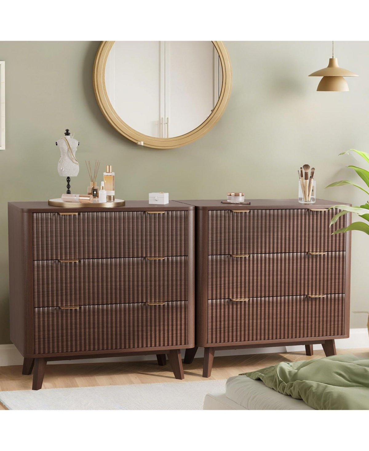 Click here for gaomon Home 3-Drawer Fluted Wood Nightstand  Faux... prices