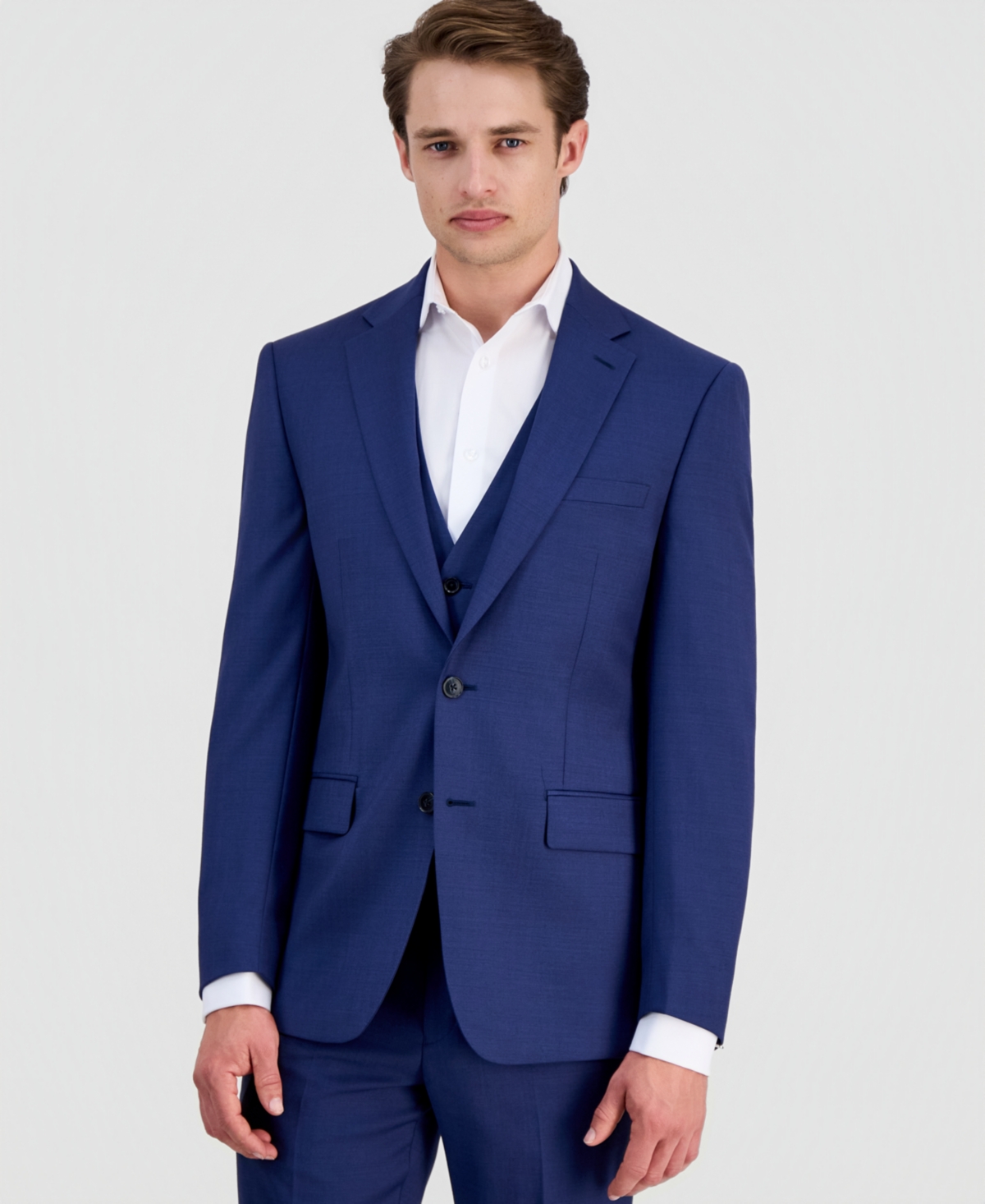 Click here for Calvin Klein Mens Slim-Fit Wool-Blend Stretch Suit... prices