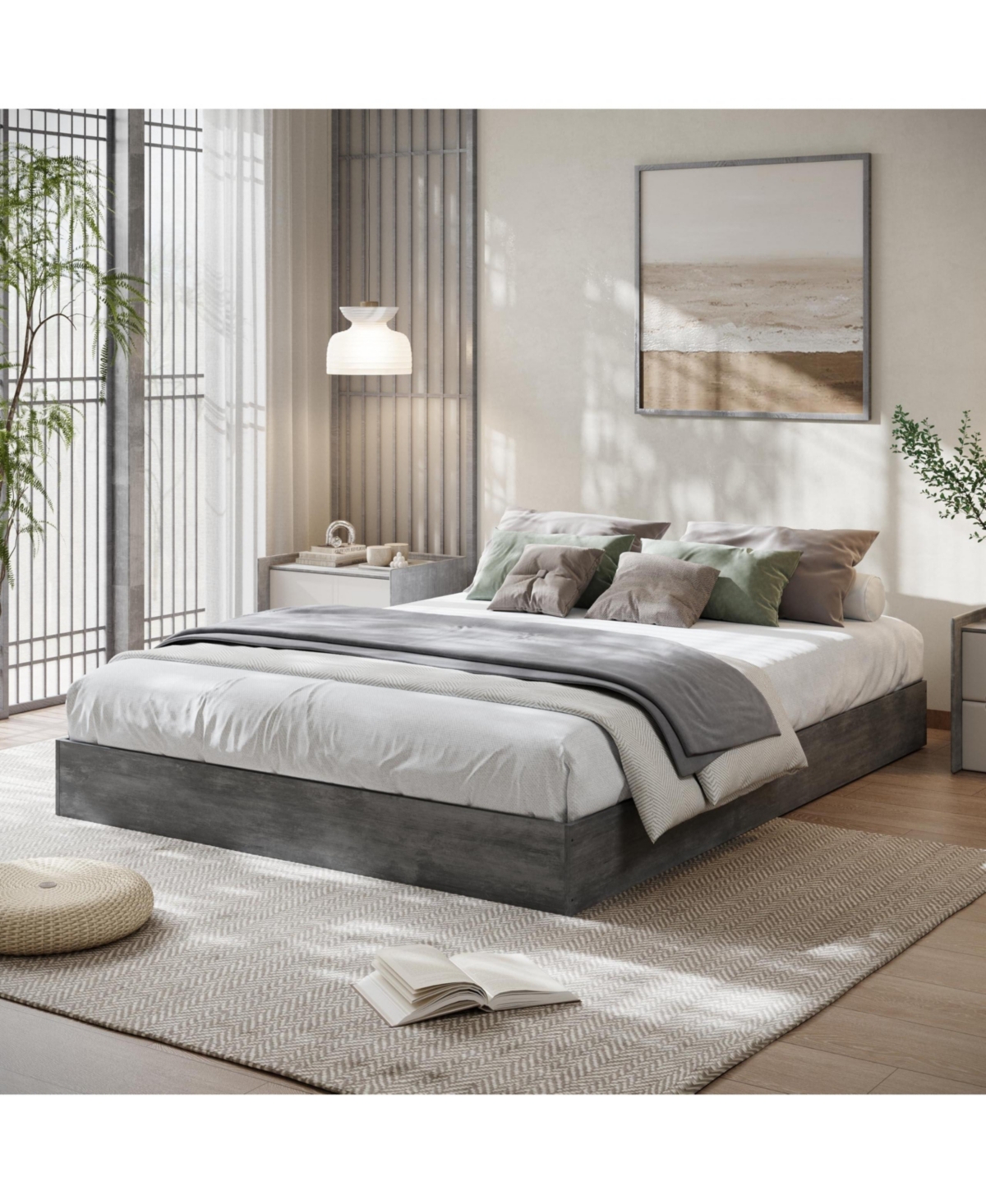 Click here for Homfan Wood Platform Bed Frame in Washed  Floor St... prices