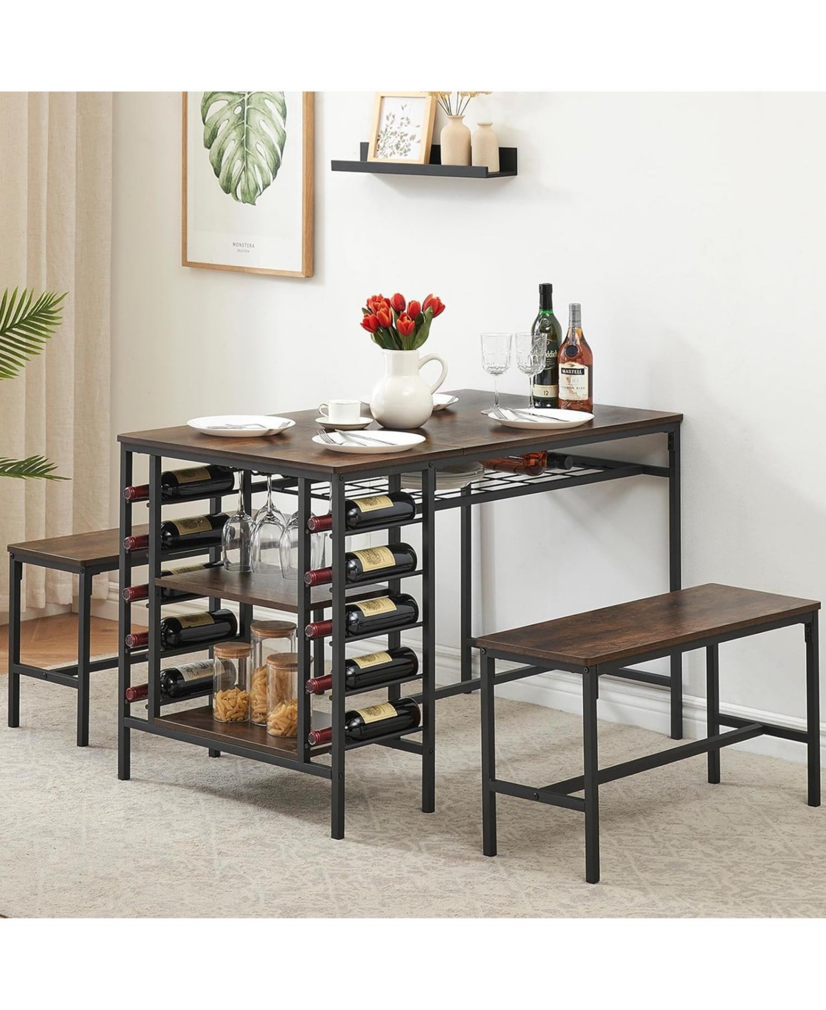 Click here for gaomon 3-Piece Dining Set: Table  2 Benches  Wine... prices