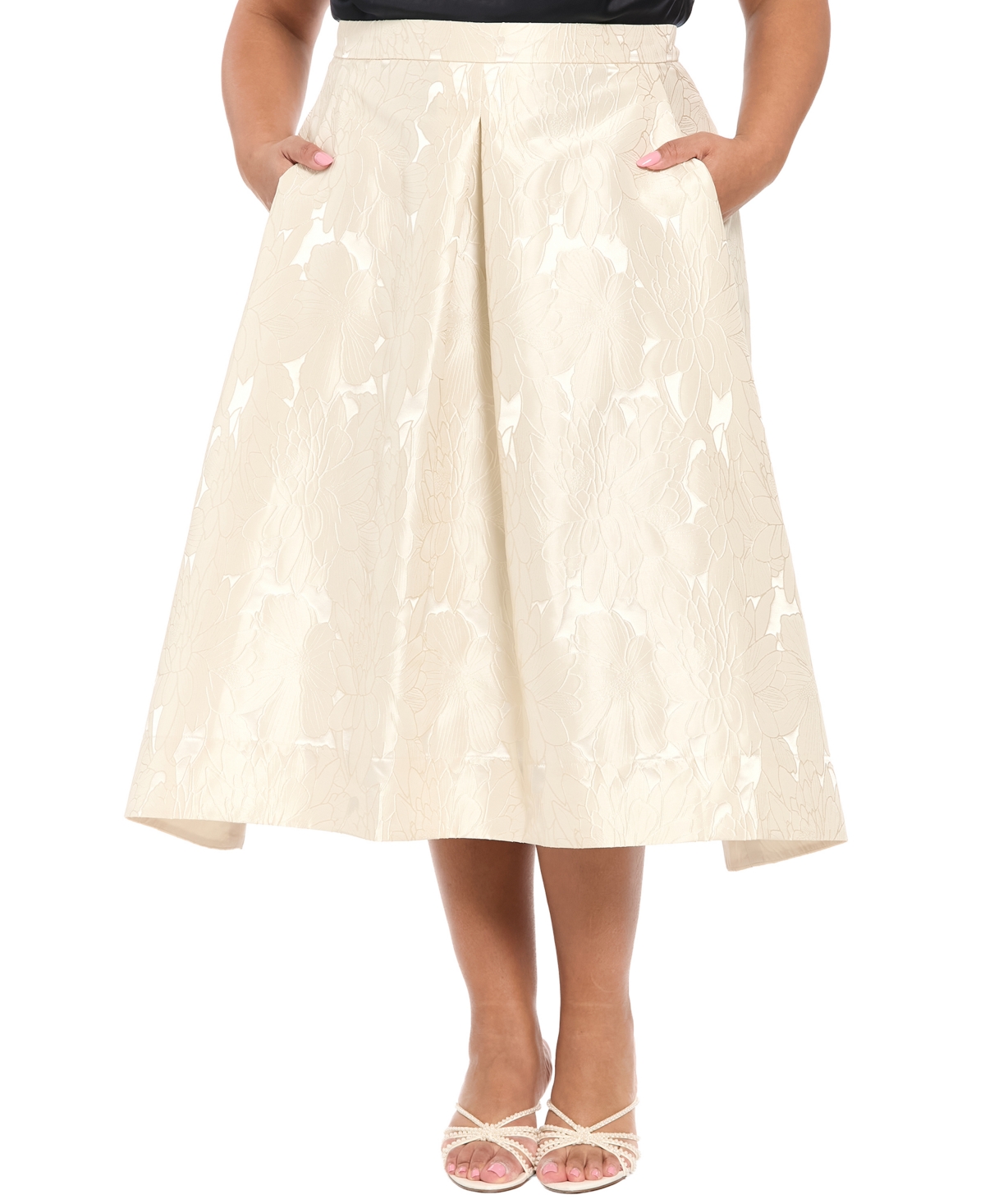 Click here for Muse Plus Size Polyester Box Pleat Midi Skirt - Cr... prices