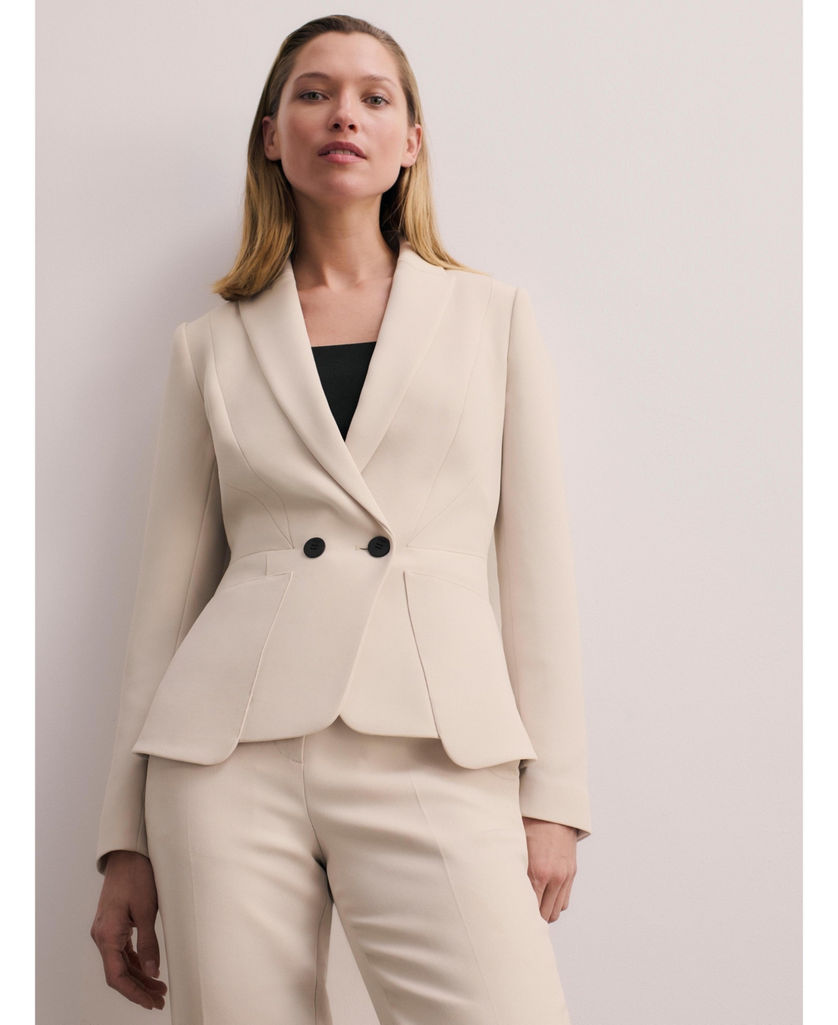 Click here for The Fold Womens Caselle Doppio Crepe Blazer - Neut... prices