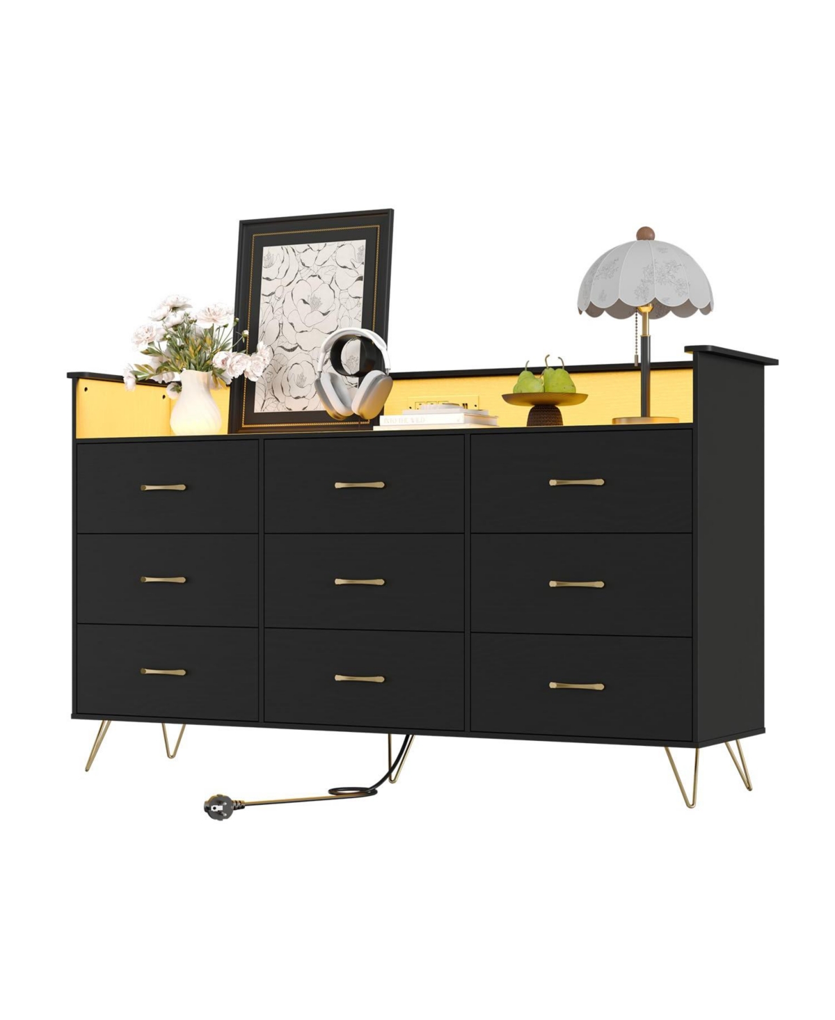 Click here for gaomon 9 Drawer Wood Dresser with Led Lights and C... prices