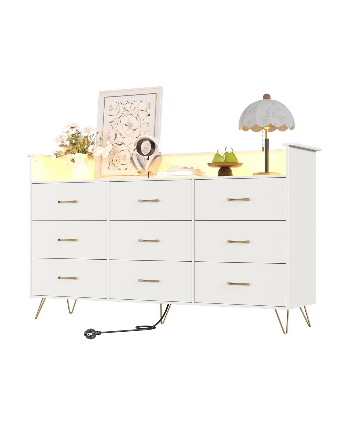 Click here for gaomon 9 Drawer Wood Dresser with Led Lights and C... prices