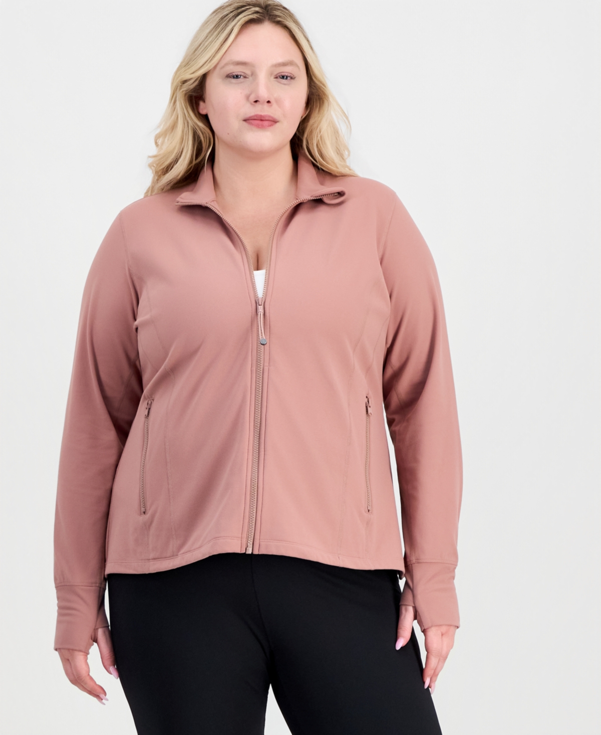 Click here for Id Ideology Plus Size Soft Flex Solid Full-Zip Jac... prices