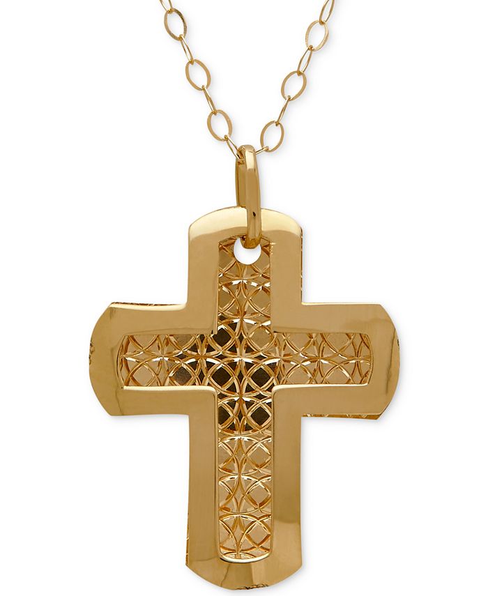 Italian Gold Fancy Design Cross Pendant Necklace in 10k Gold - Macy's