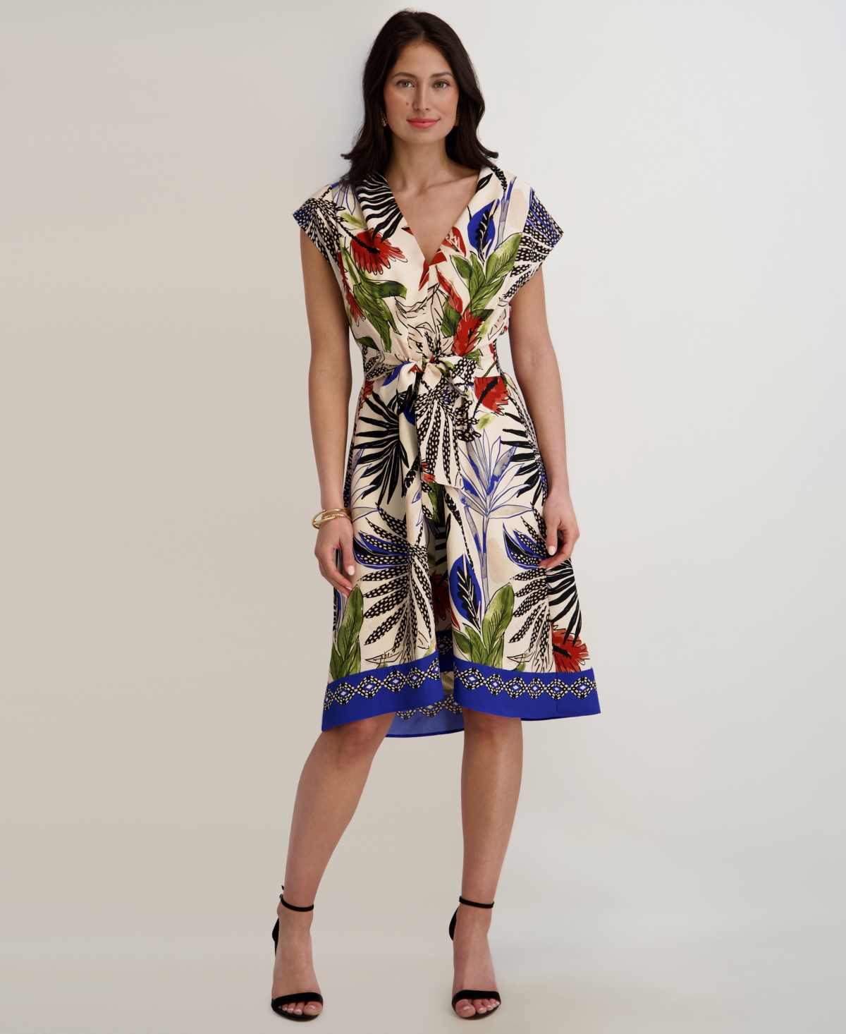 Click here for Kensie Womens Printed V-Neck Midi Dress - Natural... prices