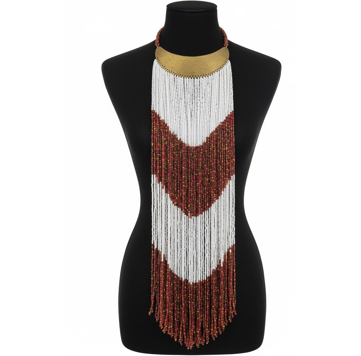 Click here for Kendi Amani Maasai Beaded Necklace-Long - Red Whit... prices