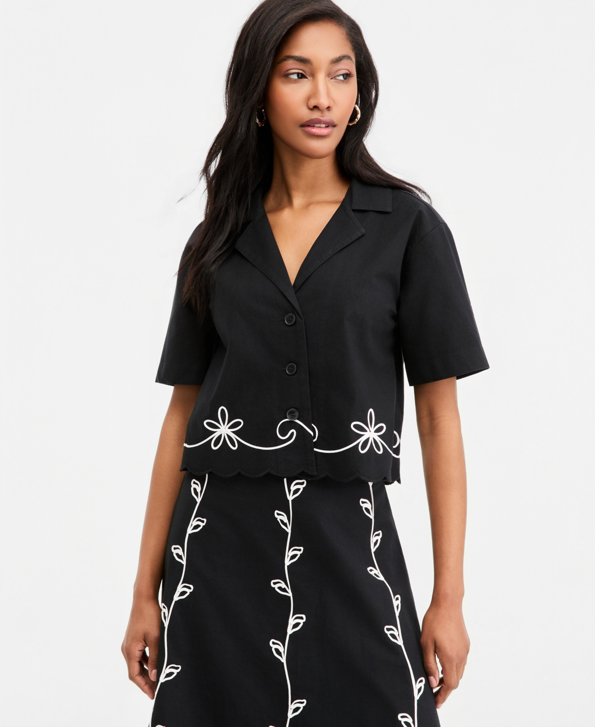 Click here for On 34th Womens Soutache Short-Sleeve Camp Shirt  M... prices