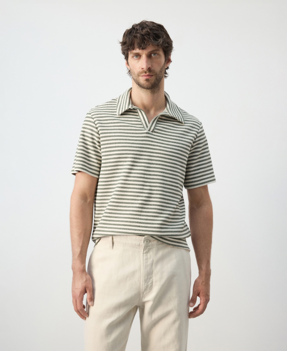 Click here for Mango Mens Regular-Fit Textured Striped Polo - For... prices
