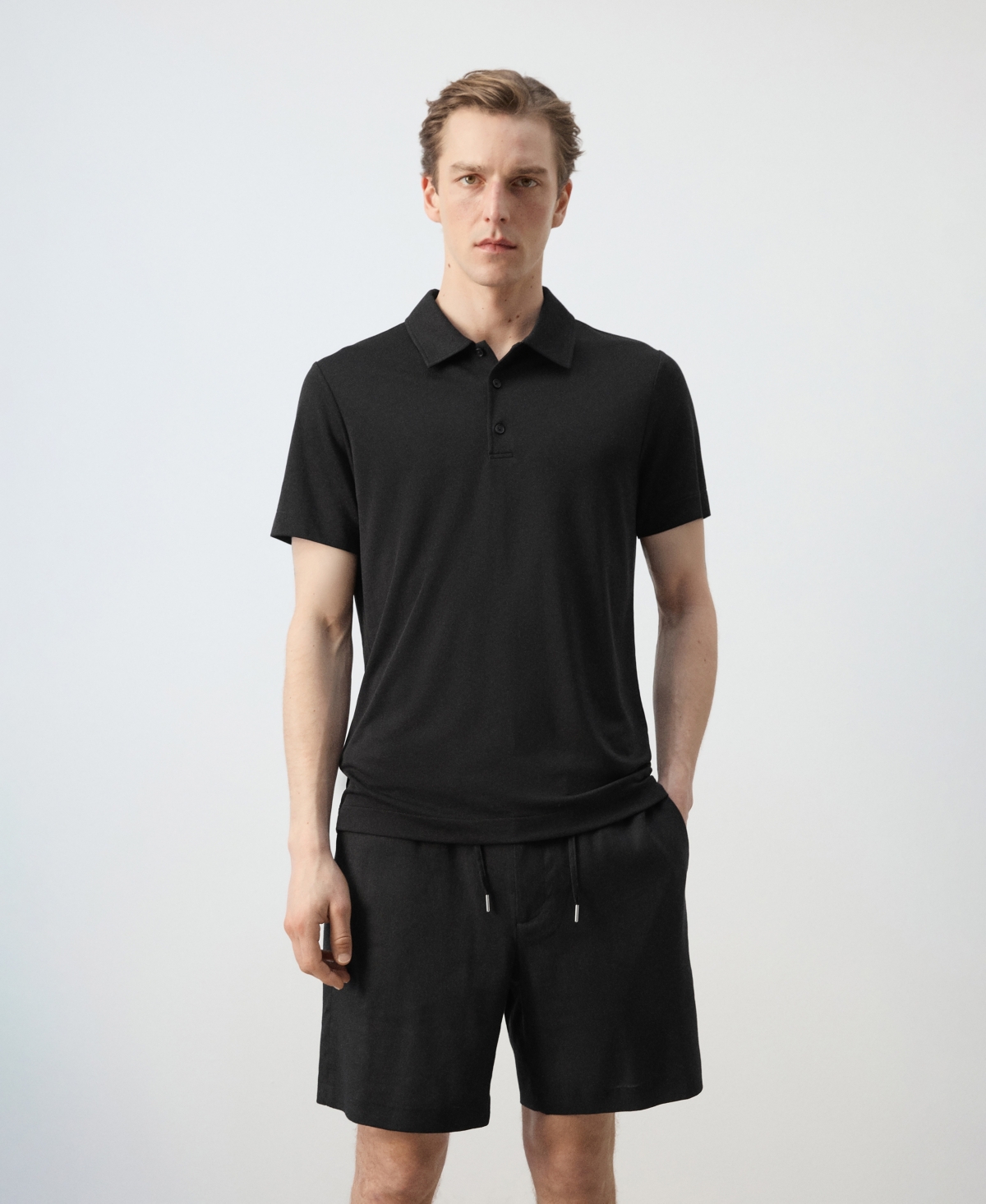 Click here for Mango Mens Fine-Knit Polo Shirt - Black prices