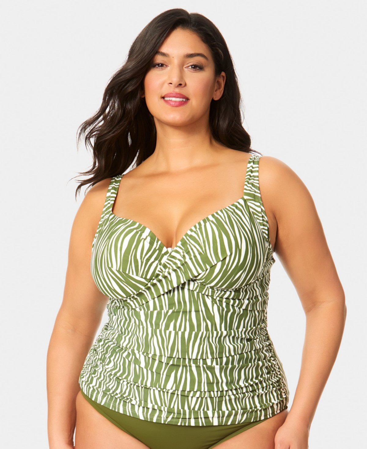 Click here for Anne Cole Plus Size V-Neck Underwire Printed Drape... prices