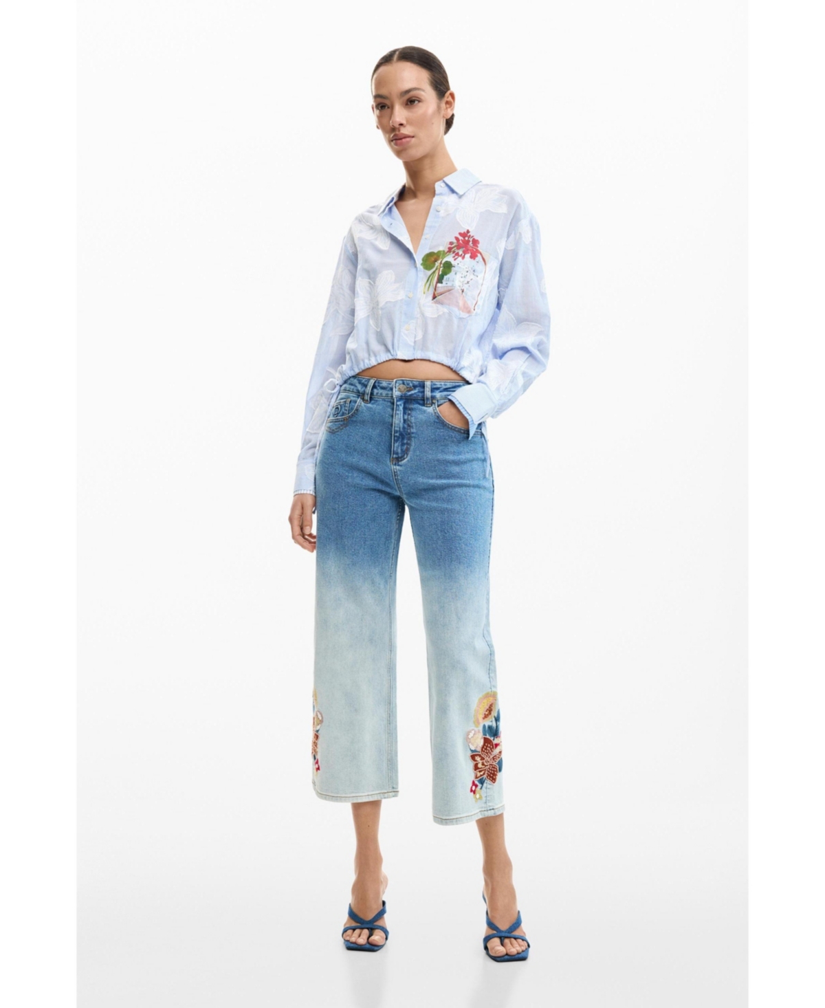 Click here for Desigual Womens Embroidered culotte jeans - Medium... prices
