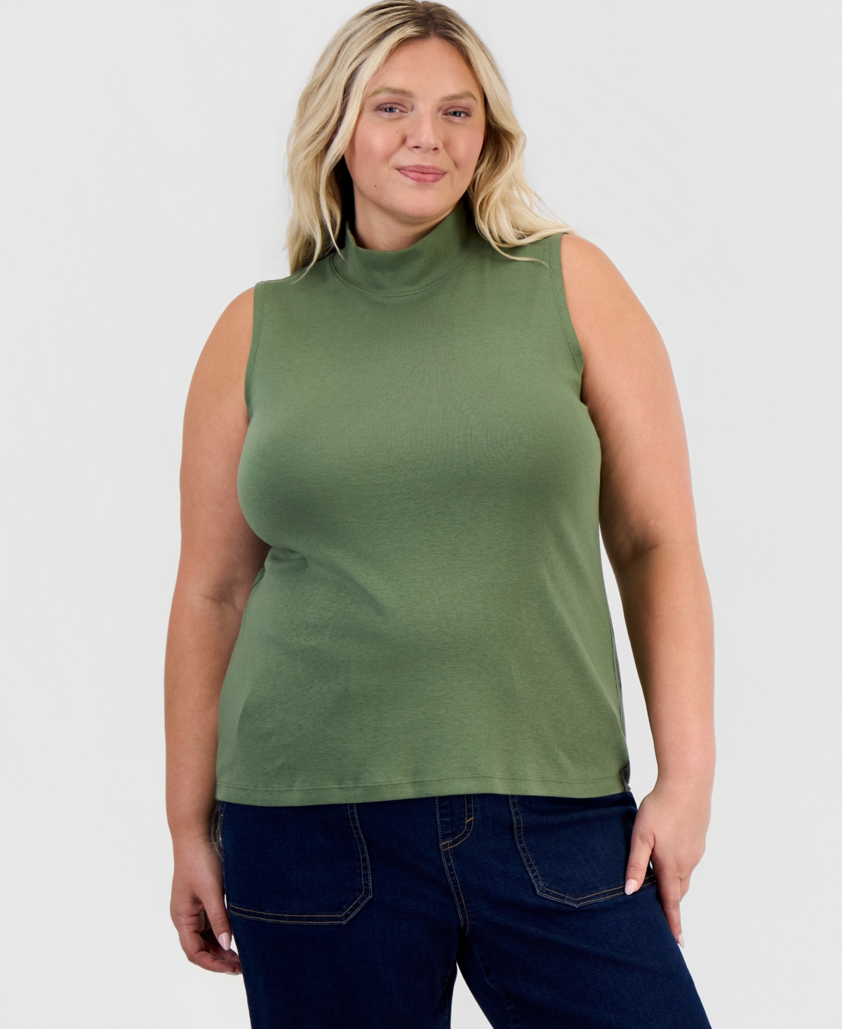Click here for Style & Co Plus Size Mock Neck Sleeveless Top  Mac... prices