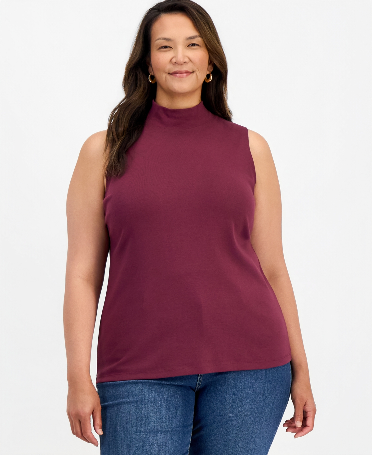 Click here for Style & Co Plus Size Mock Neck Sleeveless Top  Mac... prices